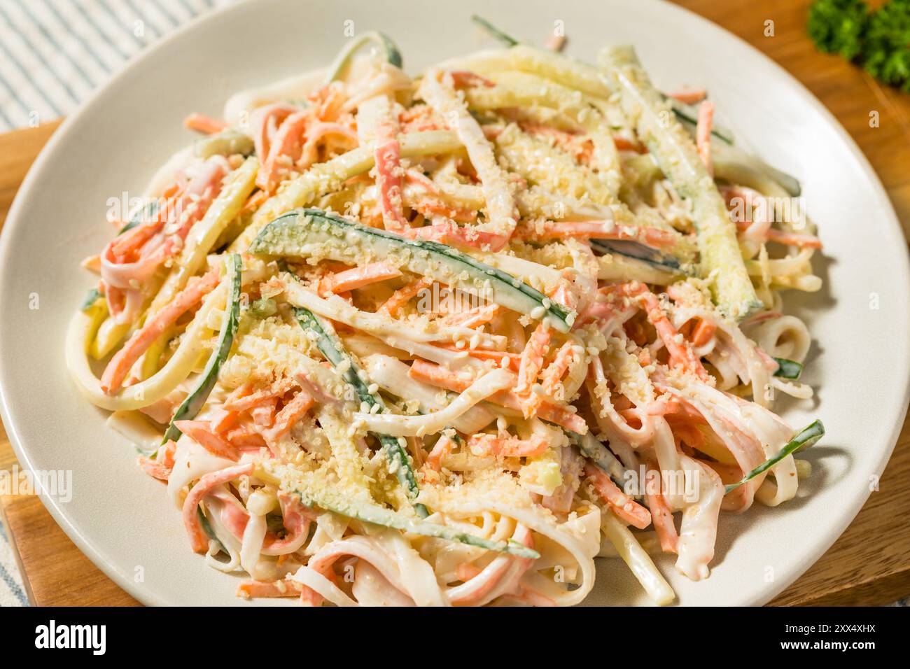 Homemade Healthy Kani Salad with Crab Meat and Vegetables Stock Photo ...