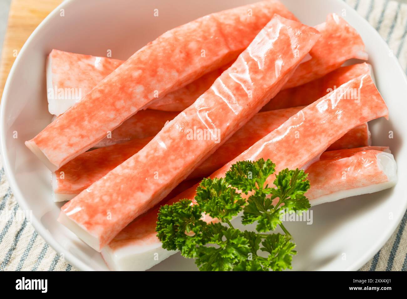 Organic Raw Imitation Crab Meat Sticks Ready to Eat Stock Photo - Alamy