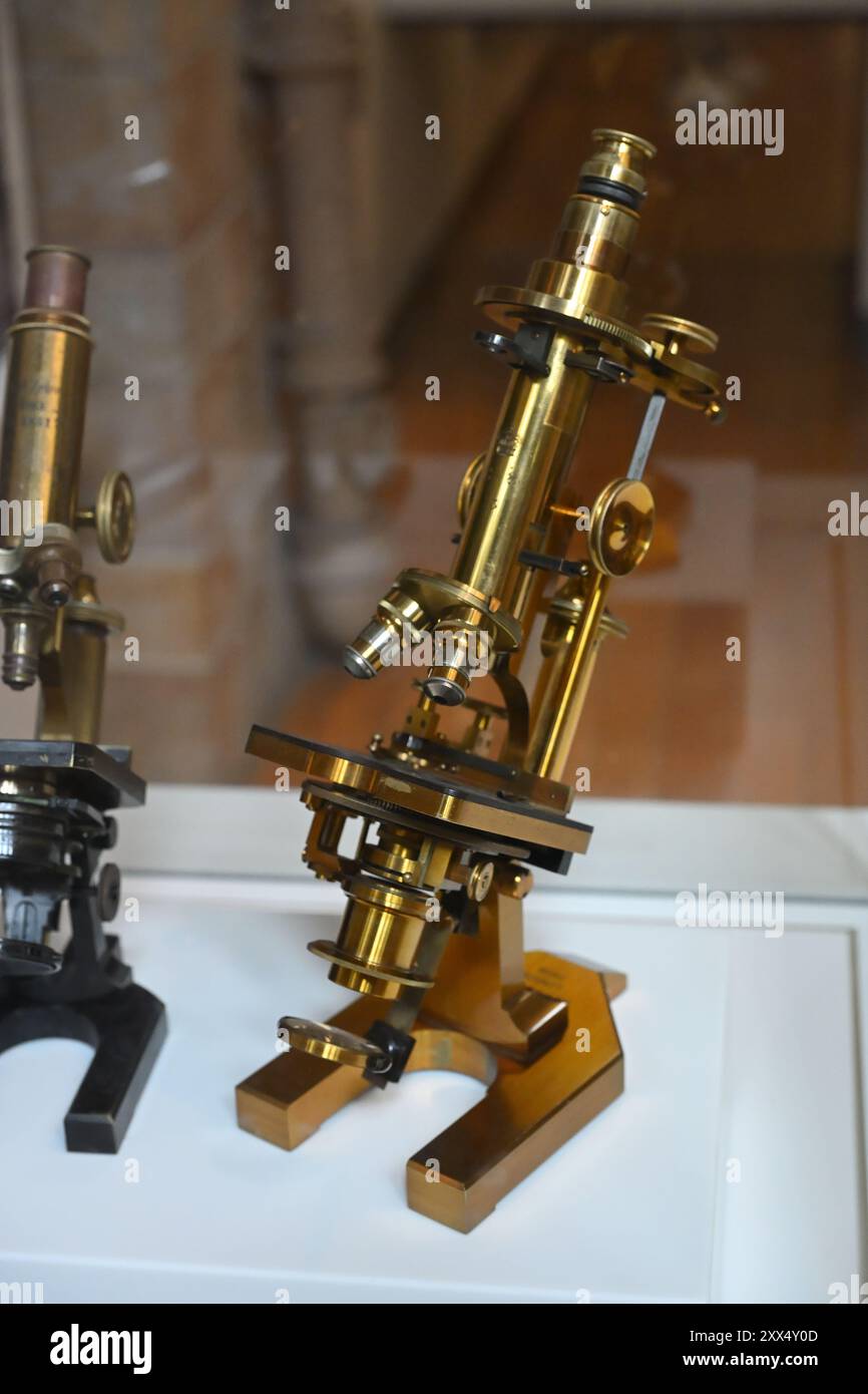 Antique microscope in The Natural History Museum in London Stock Photo ...