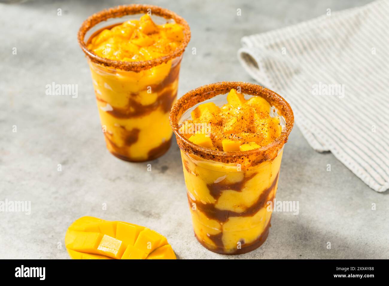 Healthy Frozen Mango Mangonada Cocktail Drink with Chamoy Spice Stock ...