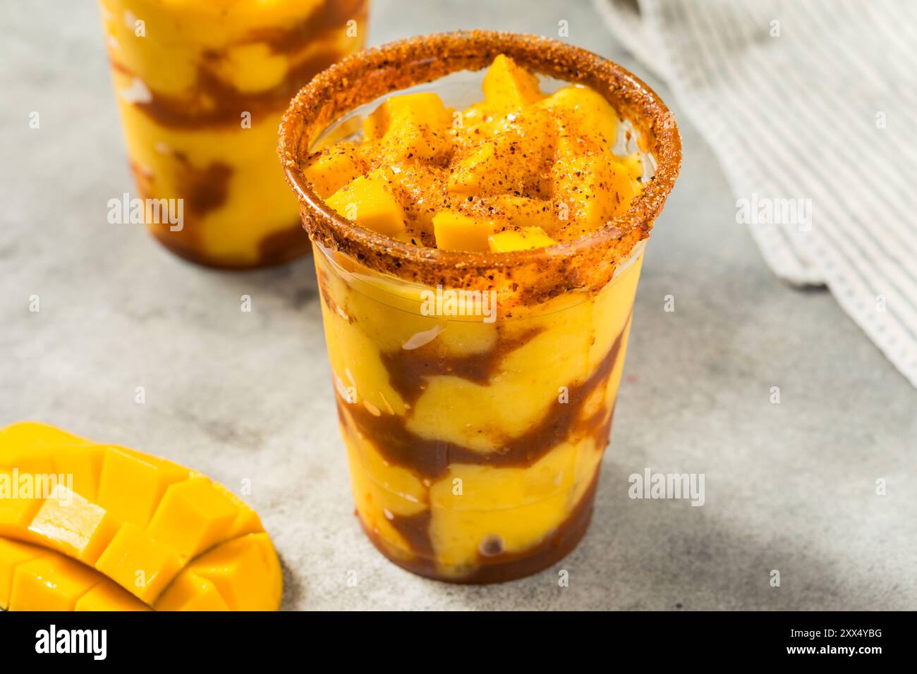 Healthy Frozen Mango Mangonada Cocktail Drink with Chamoy Spice Stock ...