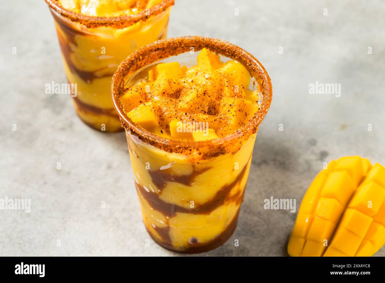 Healthy Frozen Mango Mangonada Cocktail Drink with Chamoy Spice Stock ...