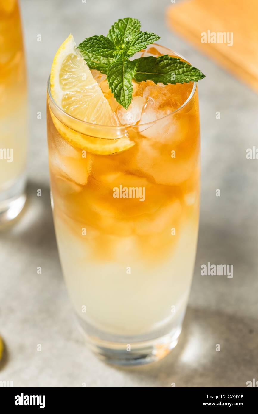 Cold Refreshing Iced Tea and Lemonade Drink with Lemon and Mint Stock ...