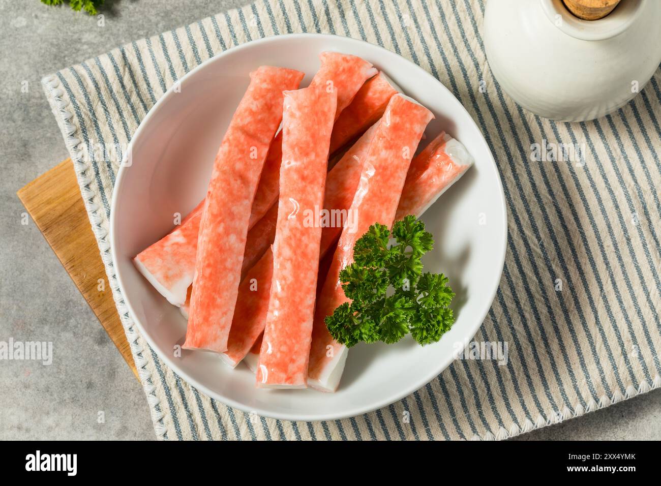Organic Raw Imitation Crab Meat Sticks Ready to Eat Stock Photo - Alamy