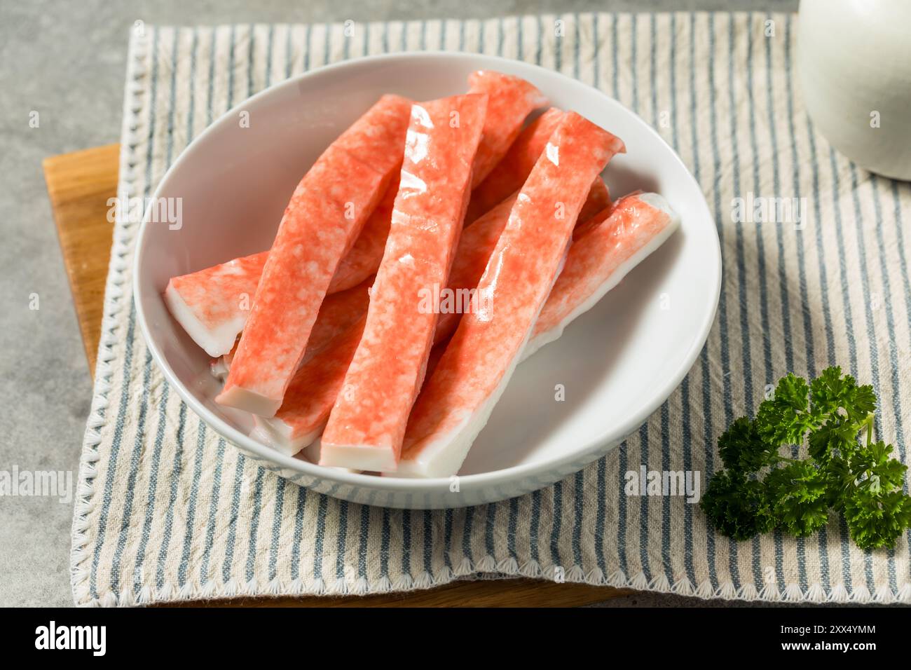 Organic Raw Imitation Crab Meat Sticks Ready to Eat Stock Photo - Alamy