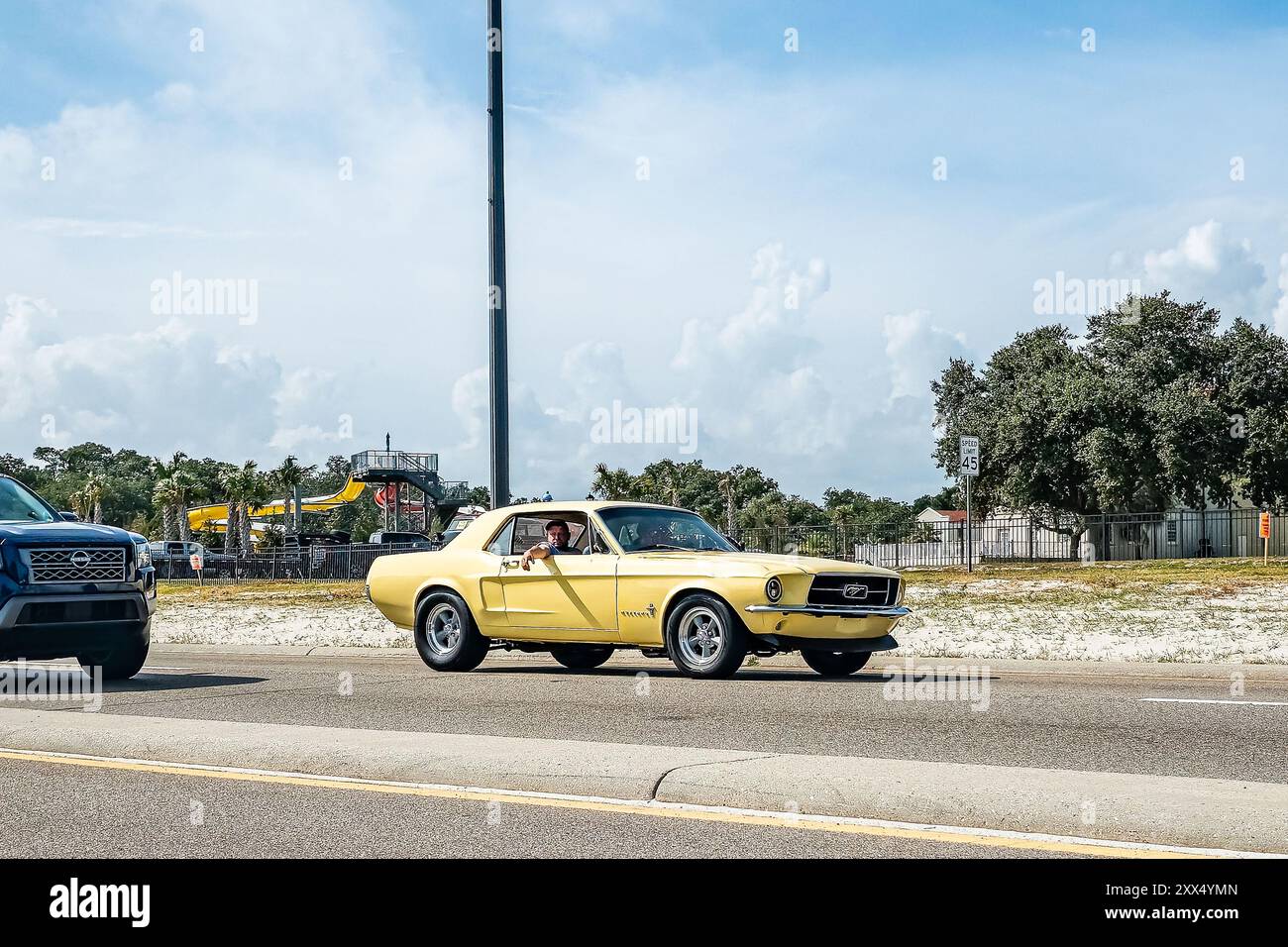 Gulfport, MS - October 5, 2023: Wide angle front corner view of a 1967 ...