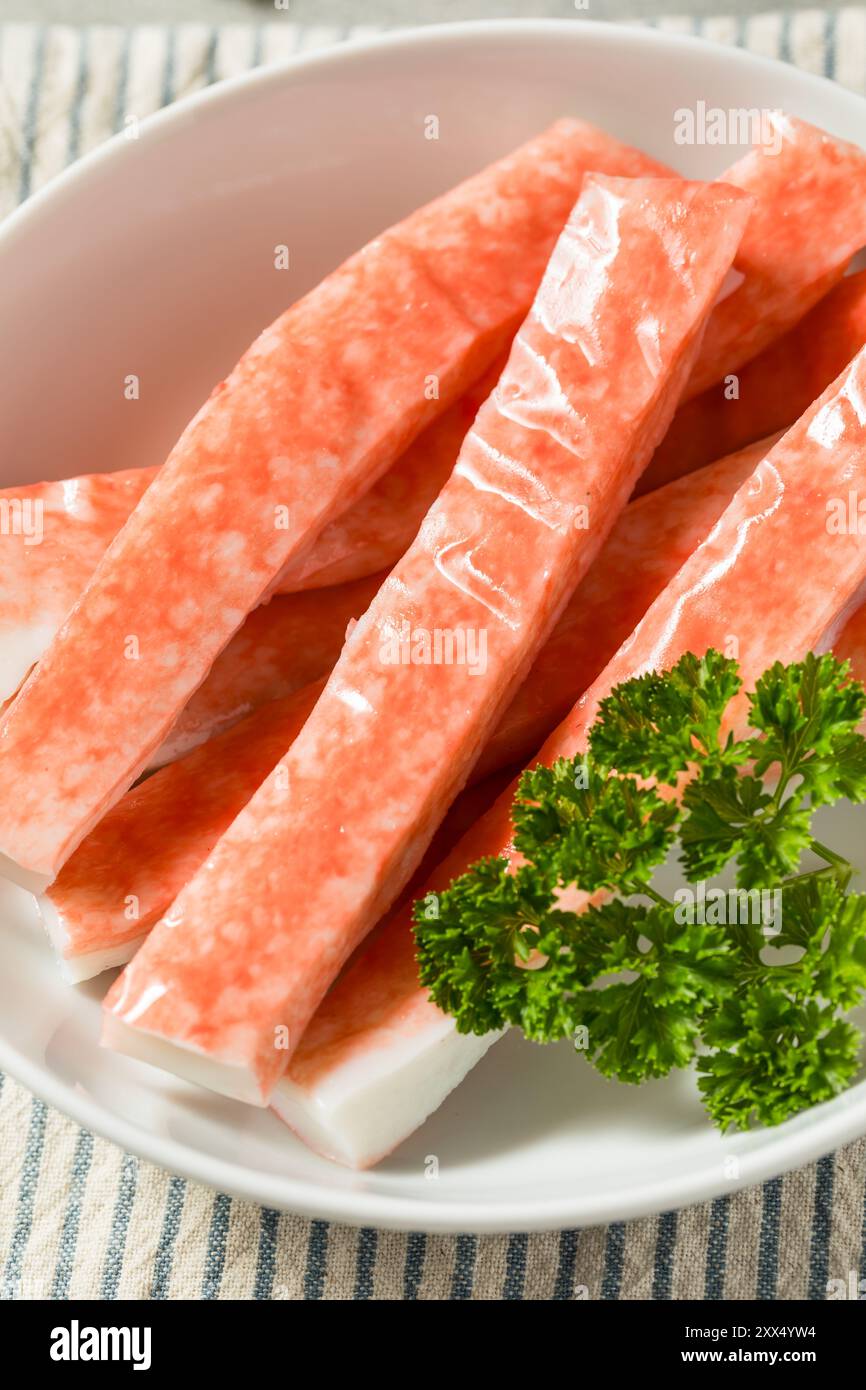 Organic Raw Imitation Crab Meat Sticks Ready to Eat Stock Photo - Alamy