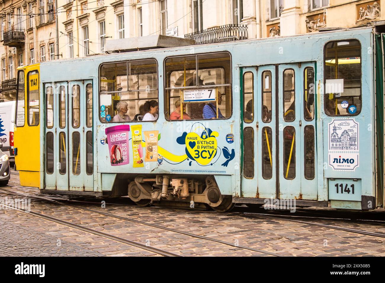 Lviv, Ukraine, August 22, 2024 Lviv tram continues to operate while the ...