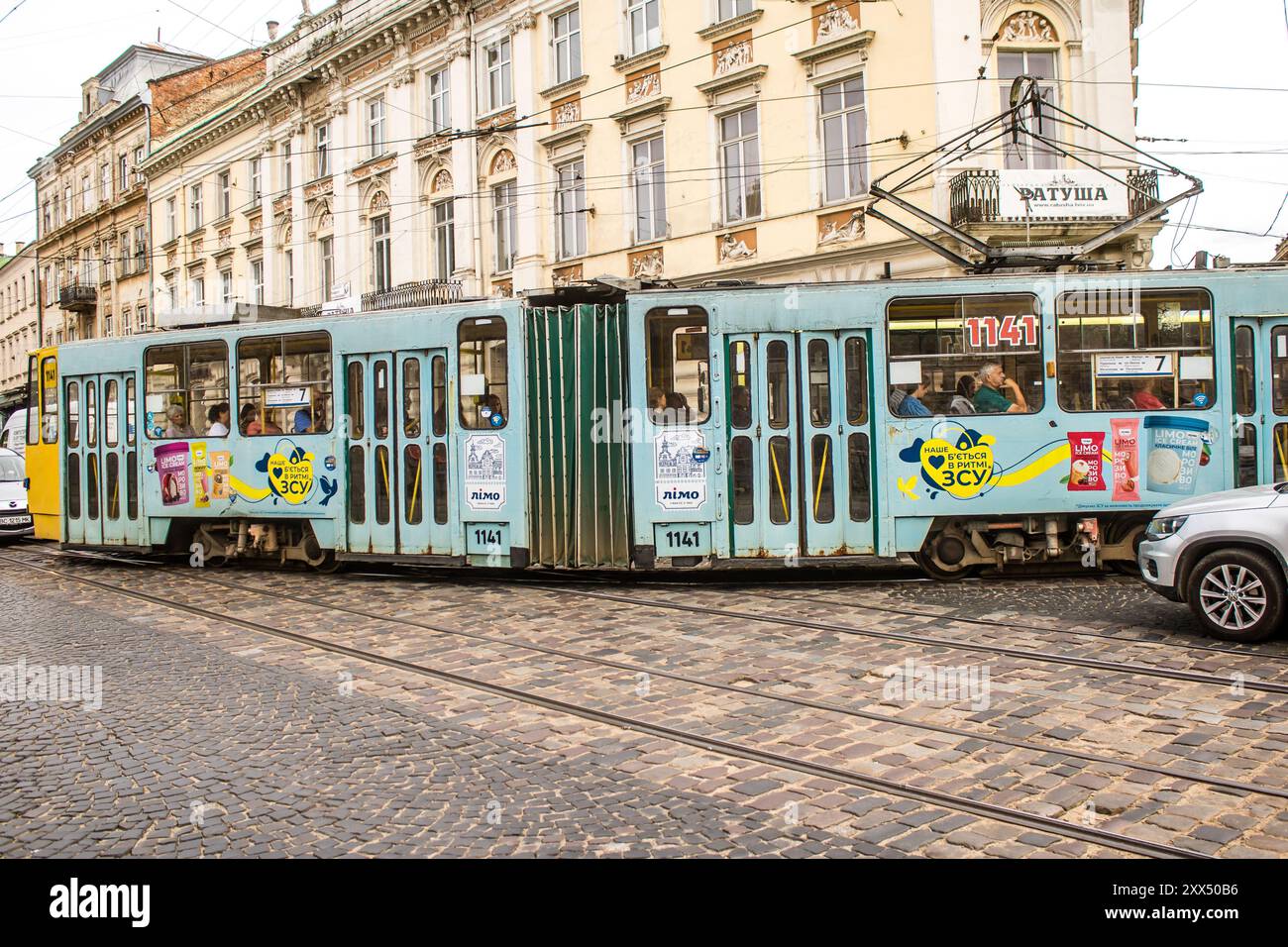 Lviv, Ukraine, August 22, 2024 Lviv tram continues to operate while the ...