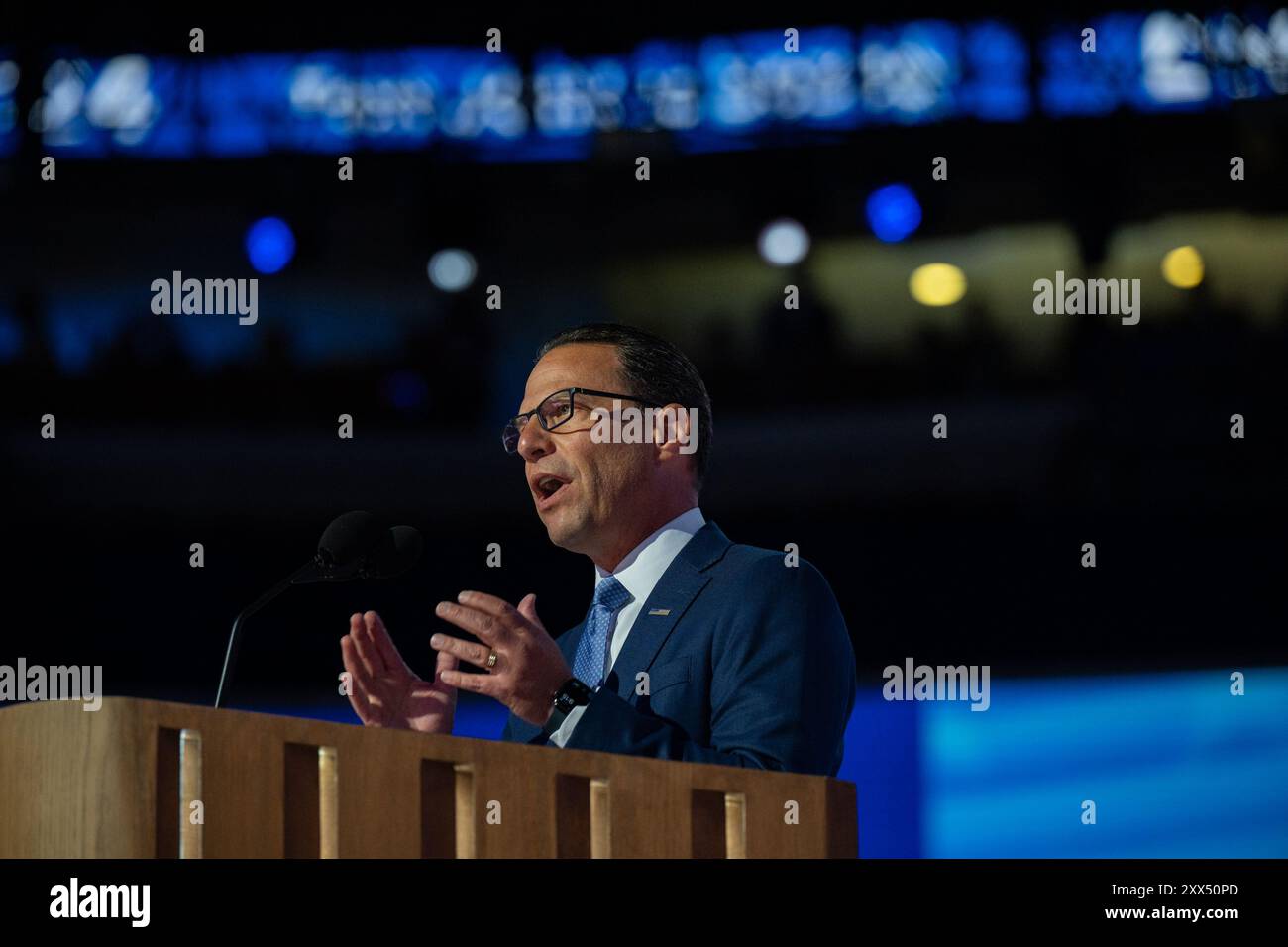 Governor Josh Shapiro (Democrat of Pennsylvania) speaks at the 2024 ...