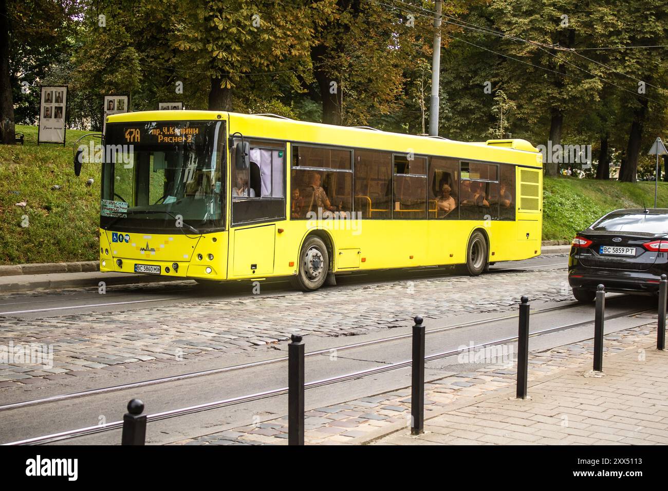 Lviv, Ukraine, August 22, 2024 Bus rolling on the streets of Lviv ...