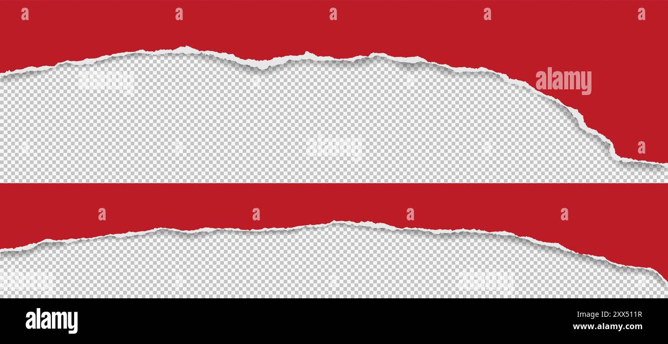 Red paper strips with torn edges and soft shadow are on squared ...