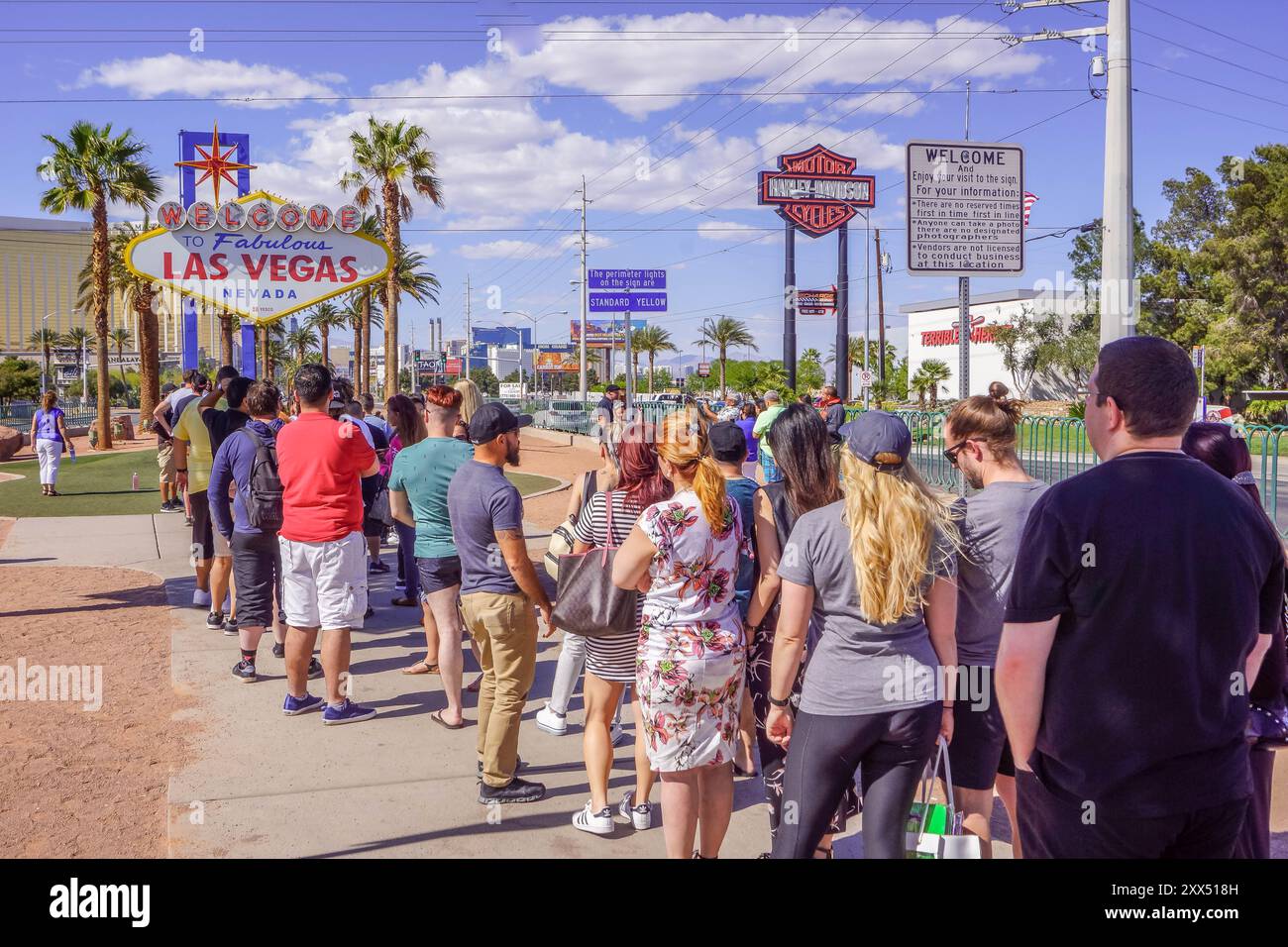The line of tourists at the "Welcome to Las Vegas" sign, a popular ...