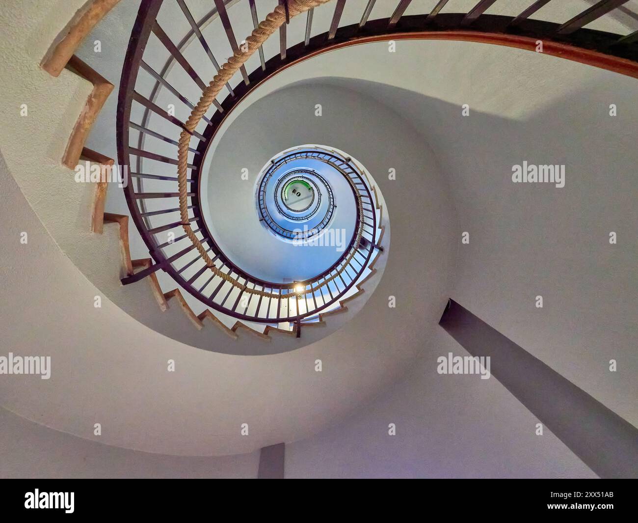 The spiral staircase in the lighthouse of La Garoupe on Cap d'Antibes on the French Riviera ...