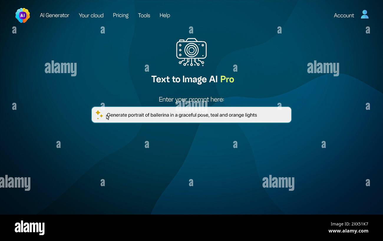 User interface of AI image generator. Artificial intelligence app ...