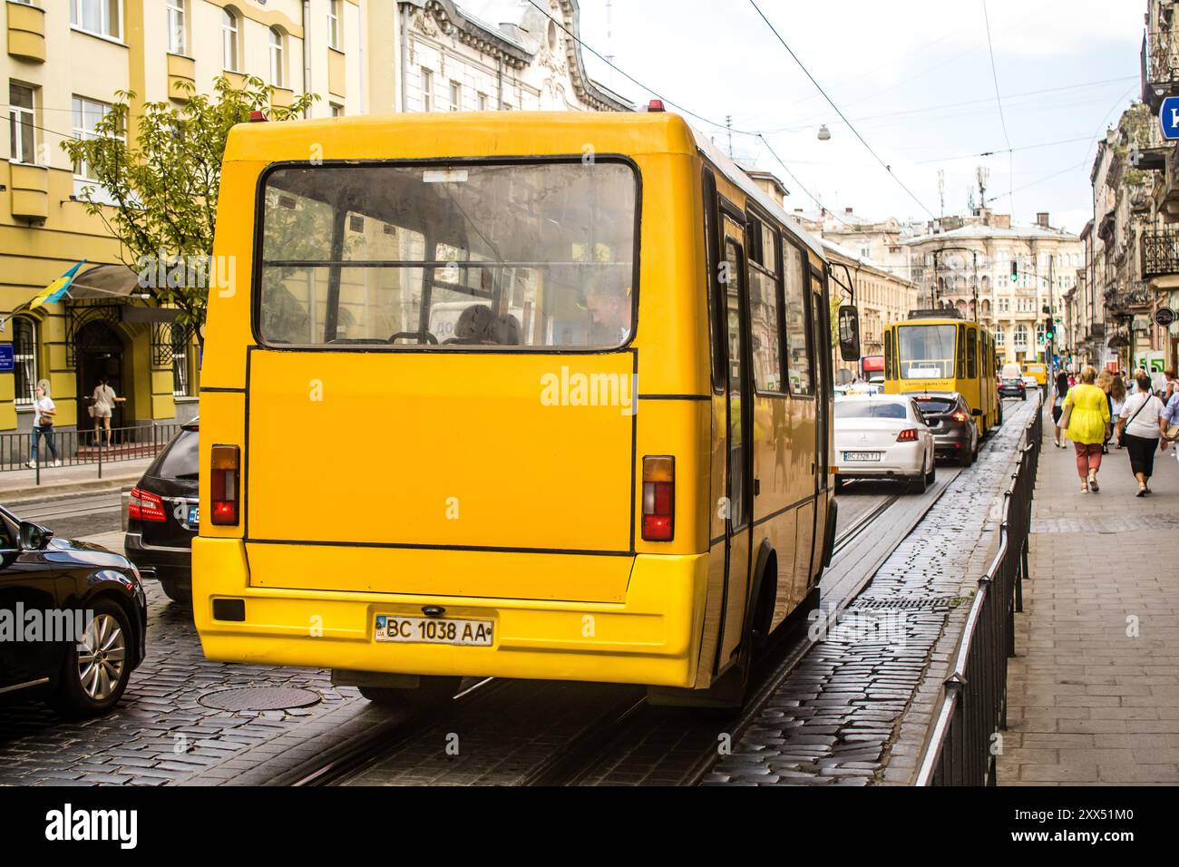 Lviv, Ukraine, August 22, 2024 Bus rolling on the streets of Lviv ...