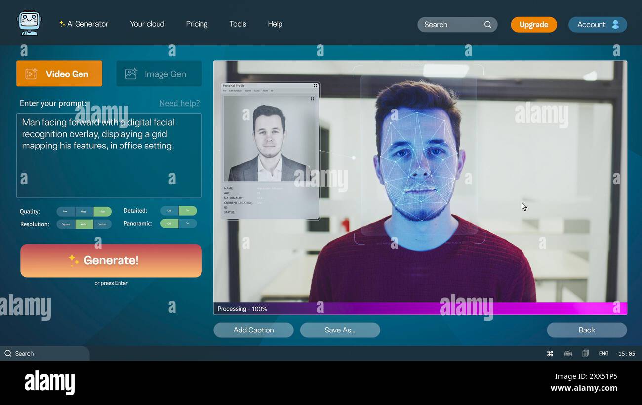 User interface of AI video generator. Artificial intelligence chatbot generate detailed video of ...