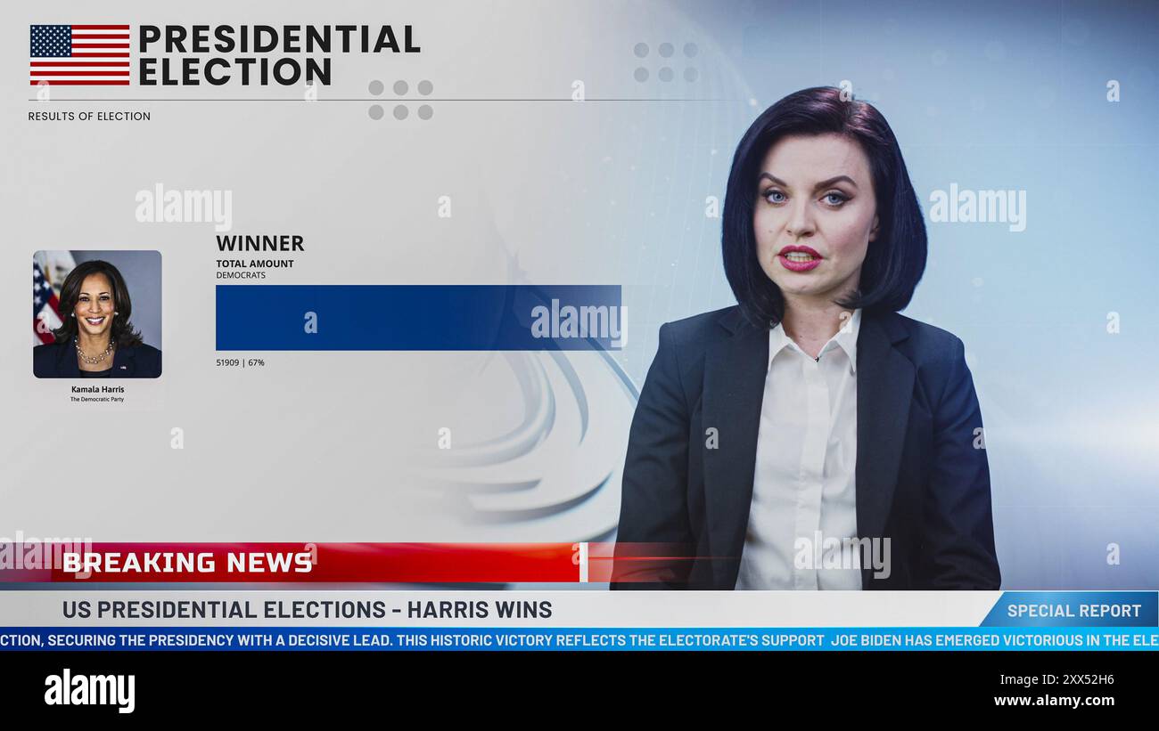 ZAPORIZHYA, UKRAINE - JUNE 7, 2024: TV breaking news broadcast with ...