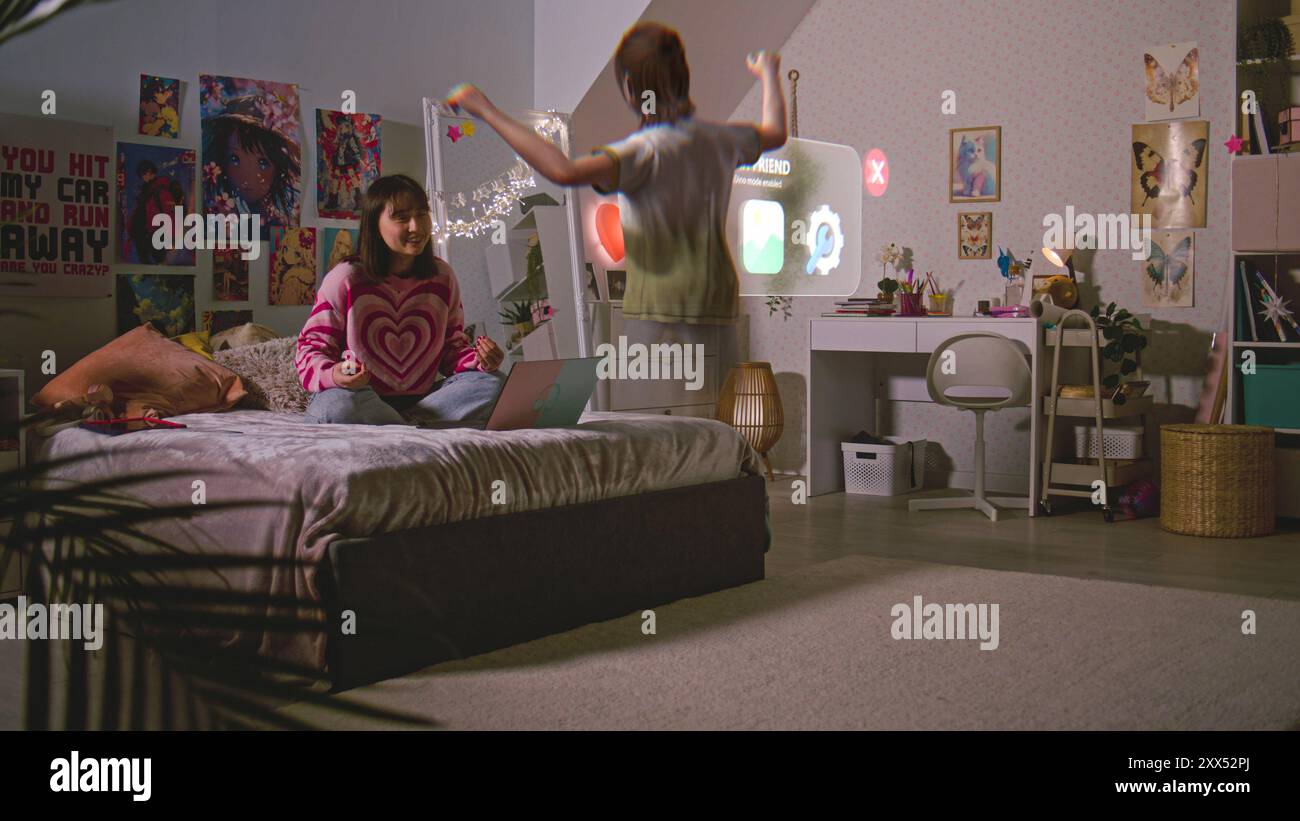 Teen girl chats with 3D animated avatar in cyberspace AI chat app ...