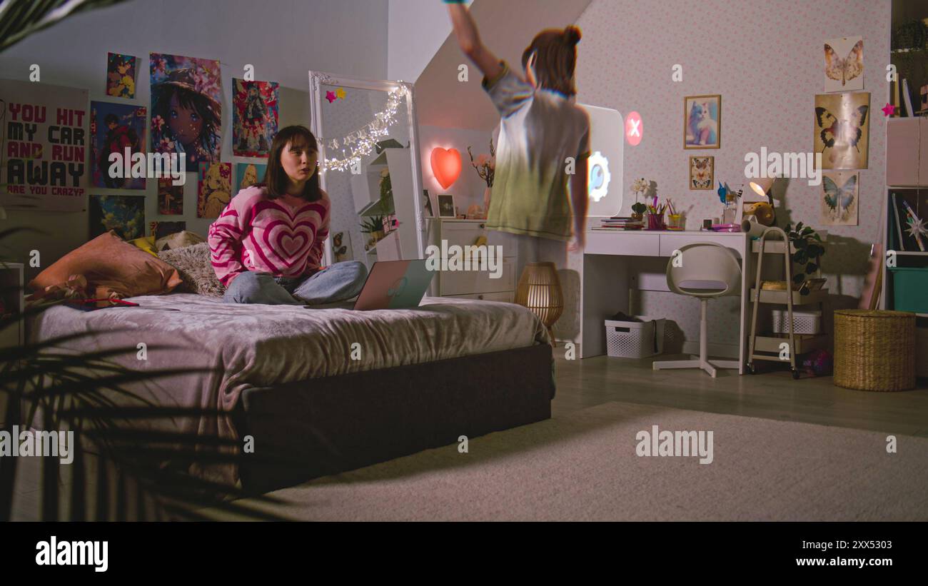 Teen girl chats with 3D animated avatar in cyberspace AI chat app ...