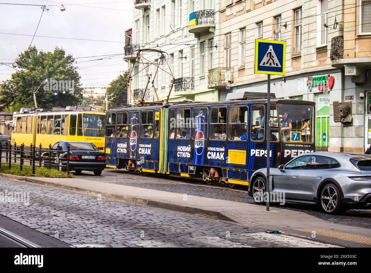 Lviv, Ukraine, August 22, 2024 Lviv tram continues to operate while the ...