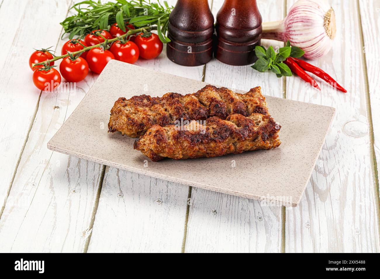 Chicken barbecue kebab minced meat and spices Stock Photo - Alamy