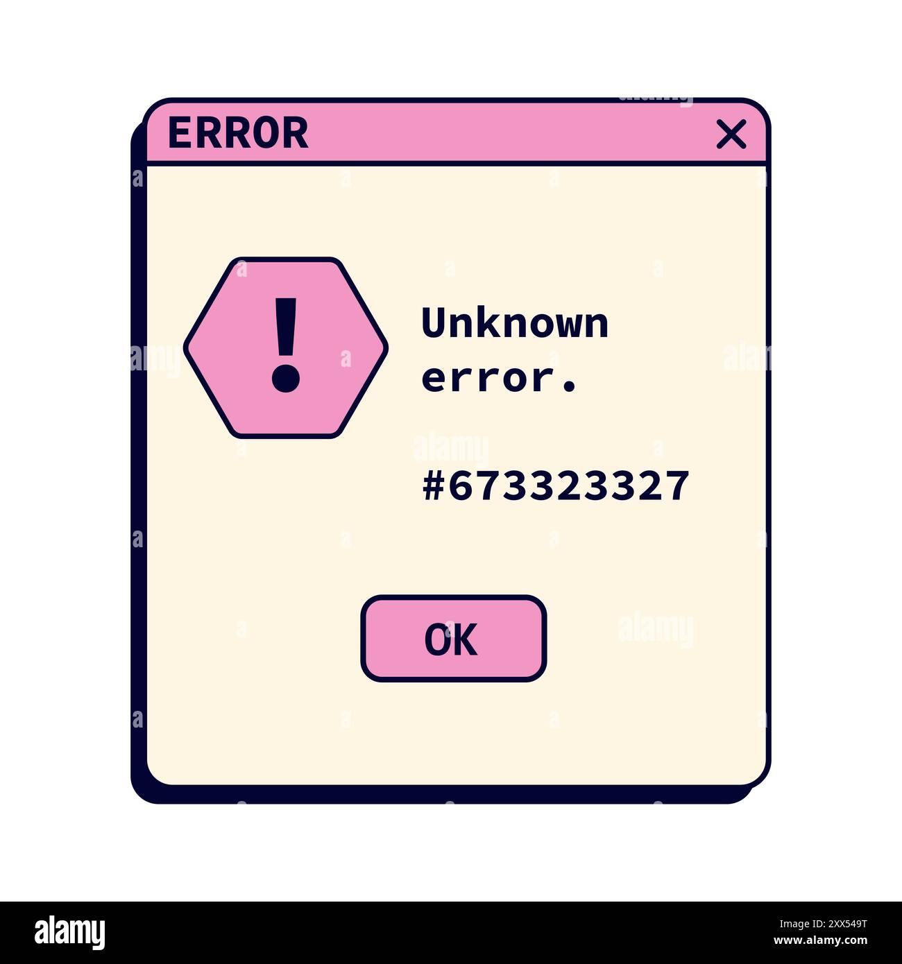 Retro Unknown Pink Error Message On Screen System Crash In Old Style Stock Vector Image And Art