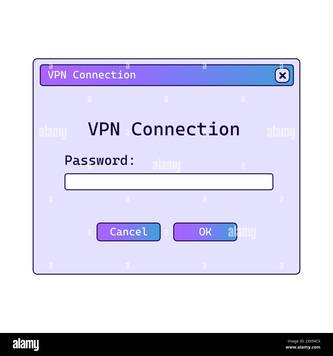 Vpn connection window with gradient. Registration panel in old style ...