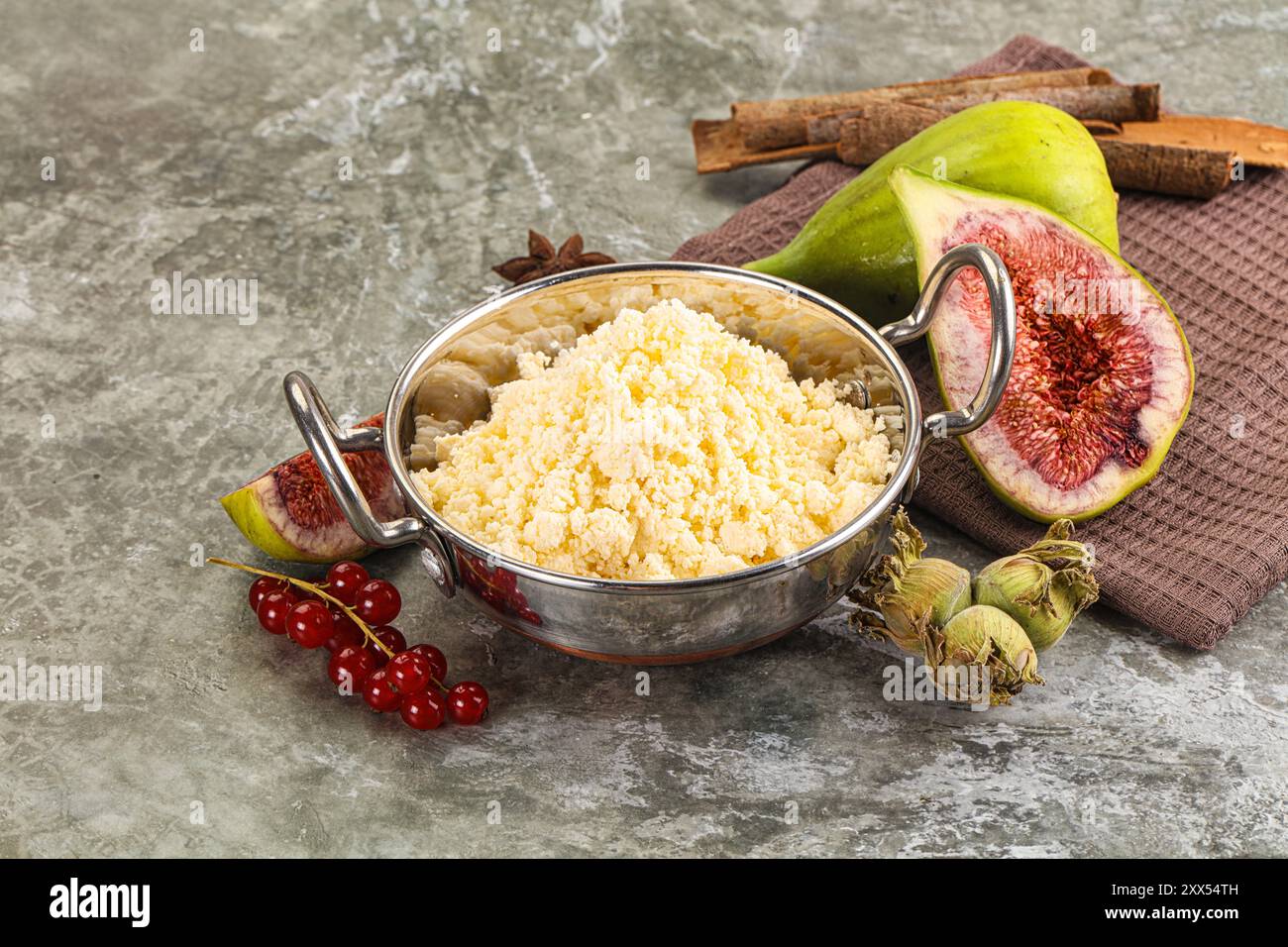 Delicous sheep cottage cheese curd served fig Stock Photo - Alamy