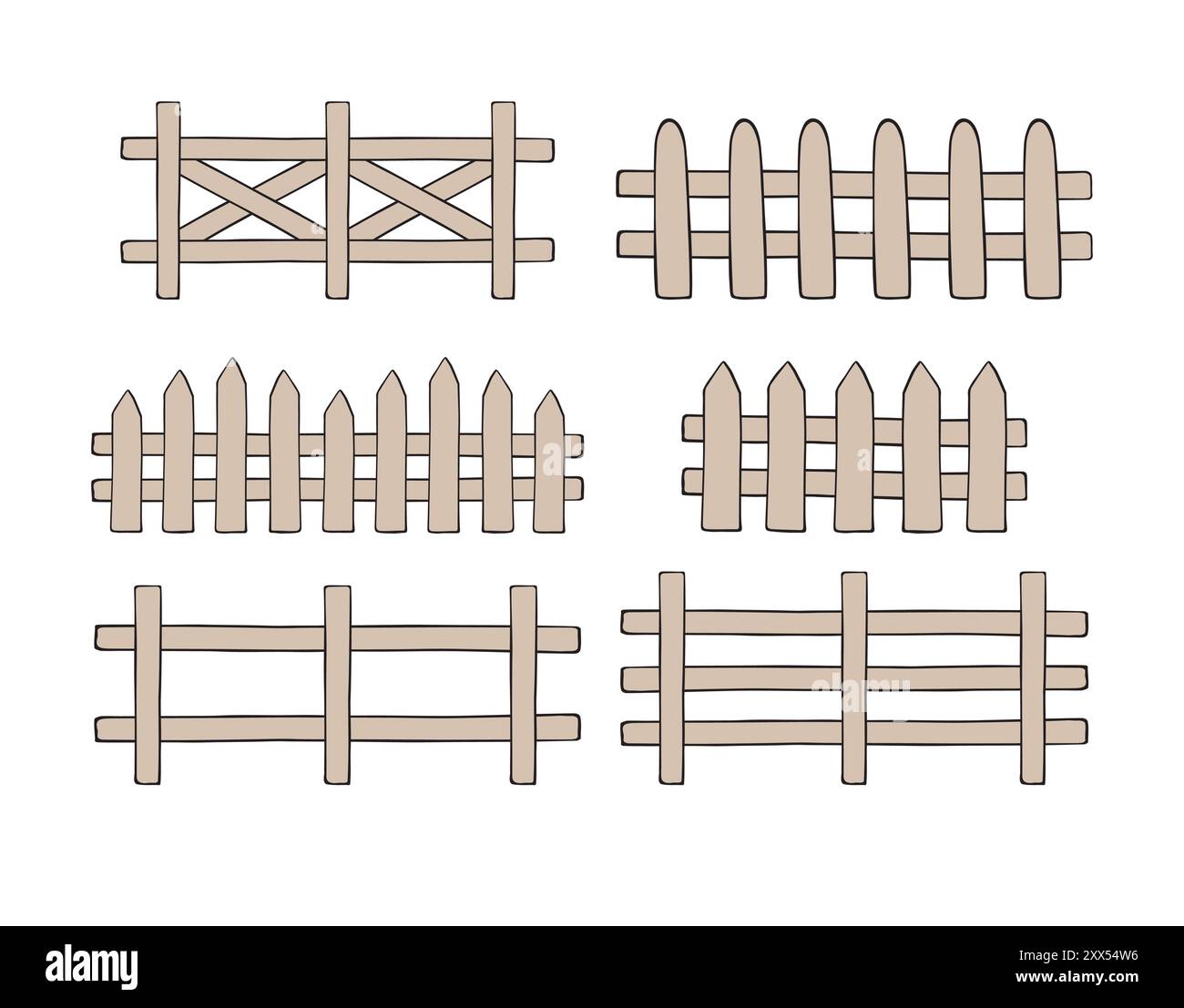 Vector set of hand drawn sketch doodle colored fences isolated on white background Stock Vector ...