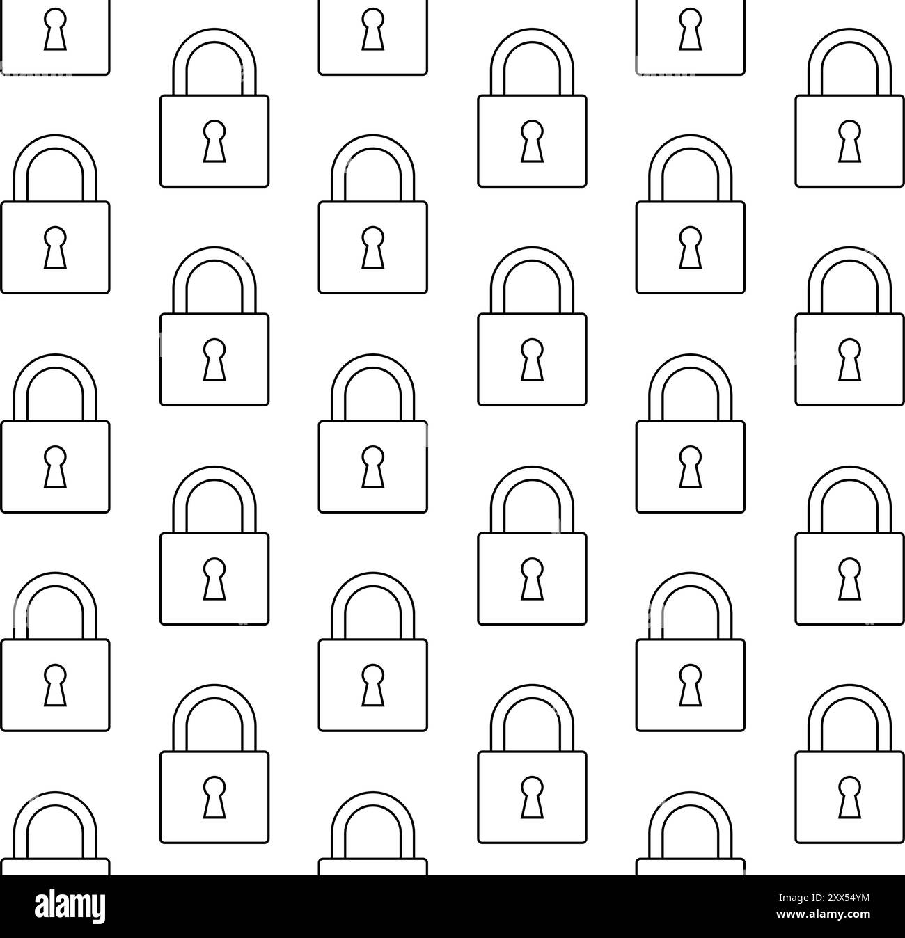 Vector seamless pattern of flat outline lock isolated on white ...