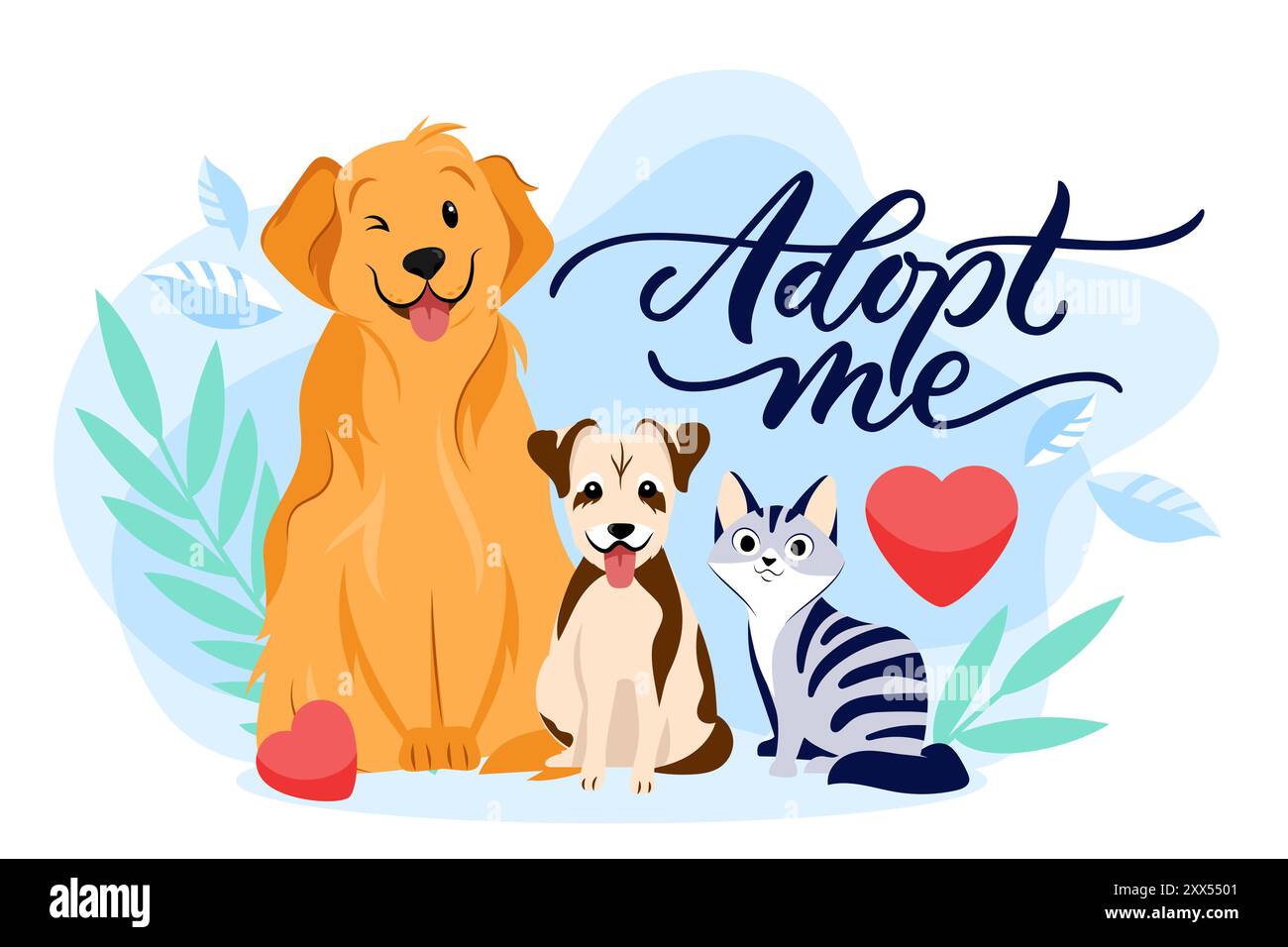 Dog and cat adoption banner poster design element and hand drawn ...