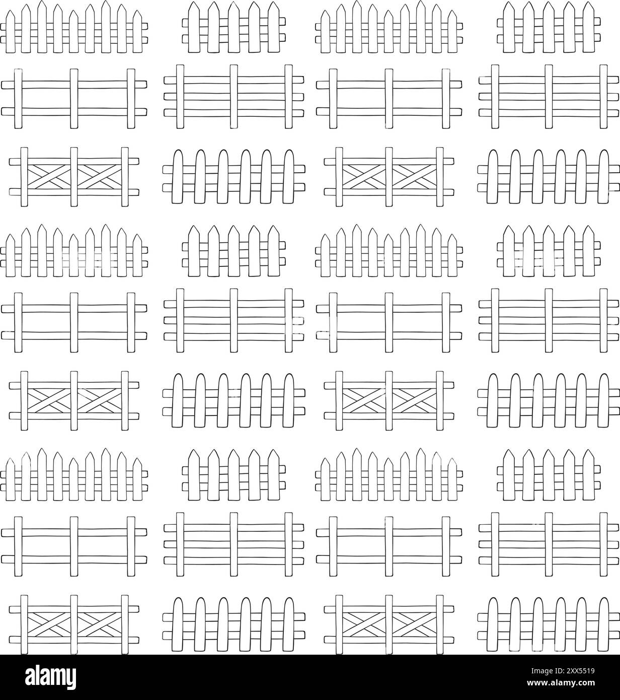 Vector seamless pattern of hand drawn sketch doodle outline fences isolated on white background ...