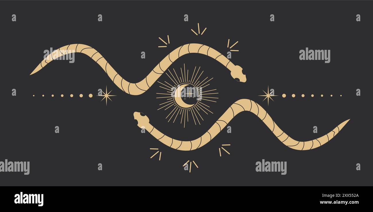 Celestial serpent snake circle frame, esoteric tarot or tattoo mystery ...