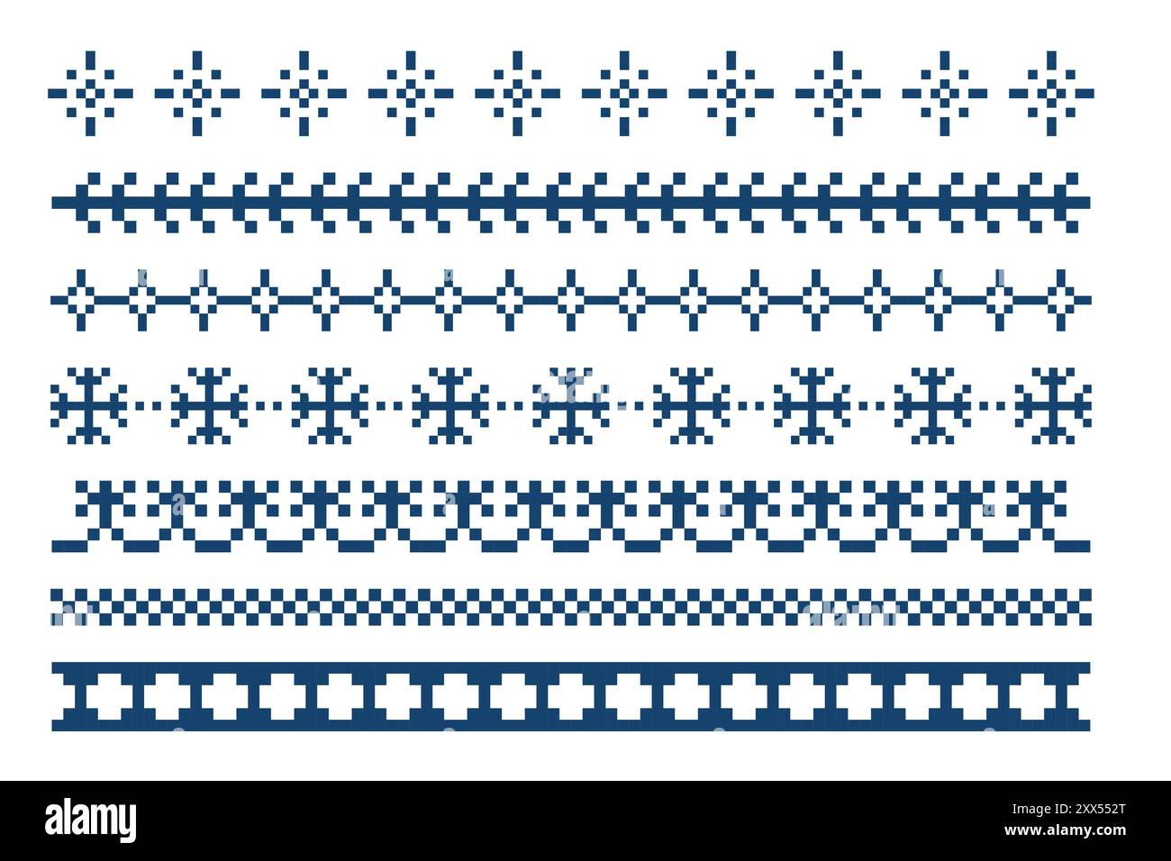 Pixel Border snowflake winter decoration elements. Divider patterns y2k ...