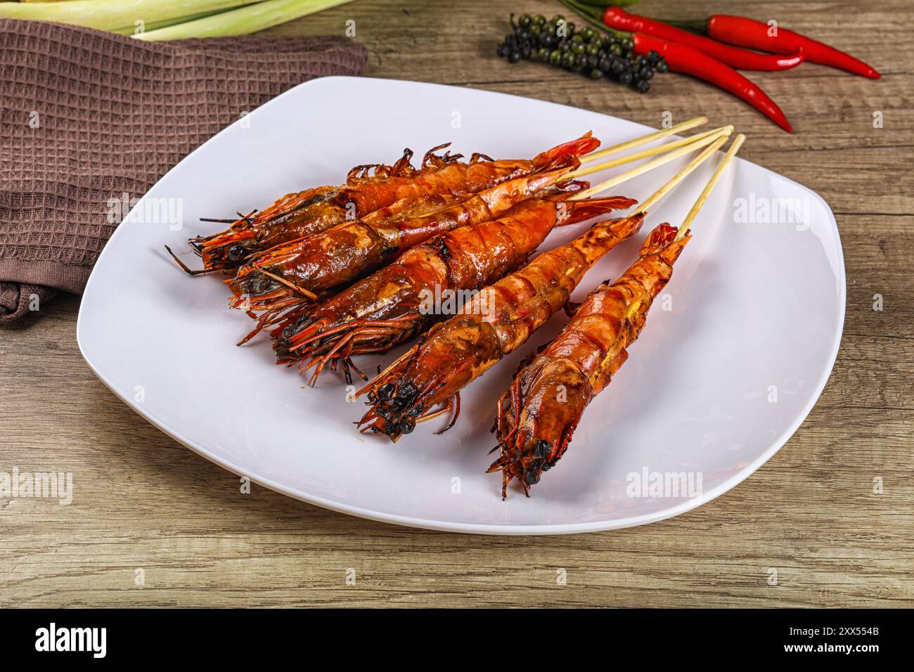 Tasty grilled tiger prawn snack appetizer Stock Photo - Alamy