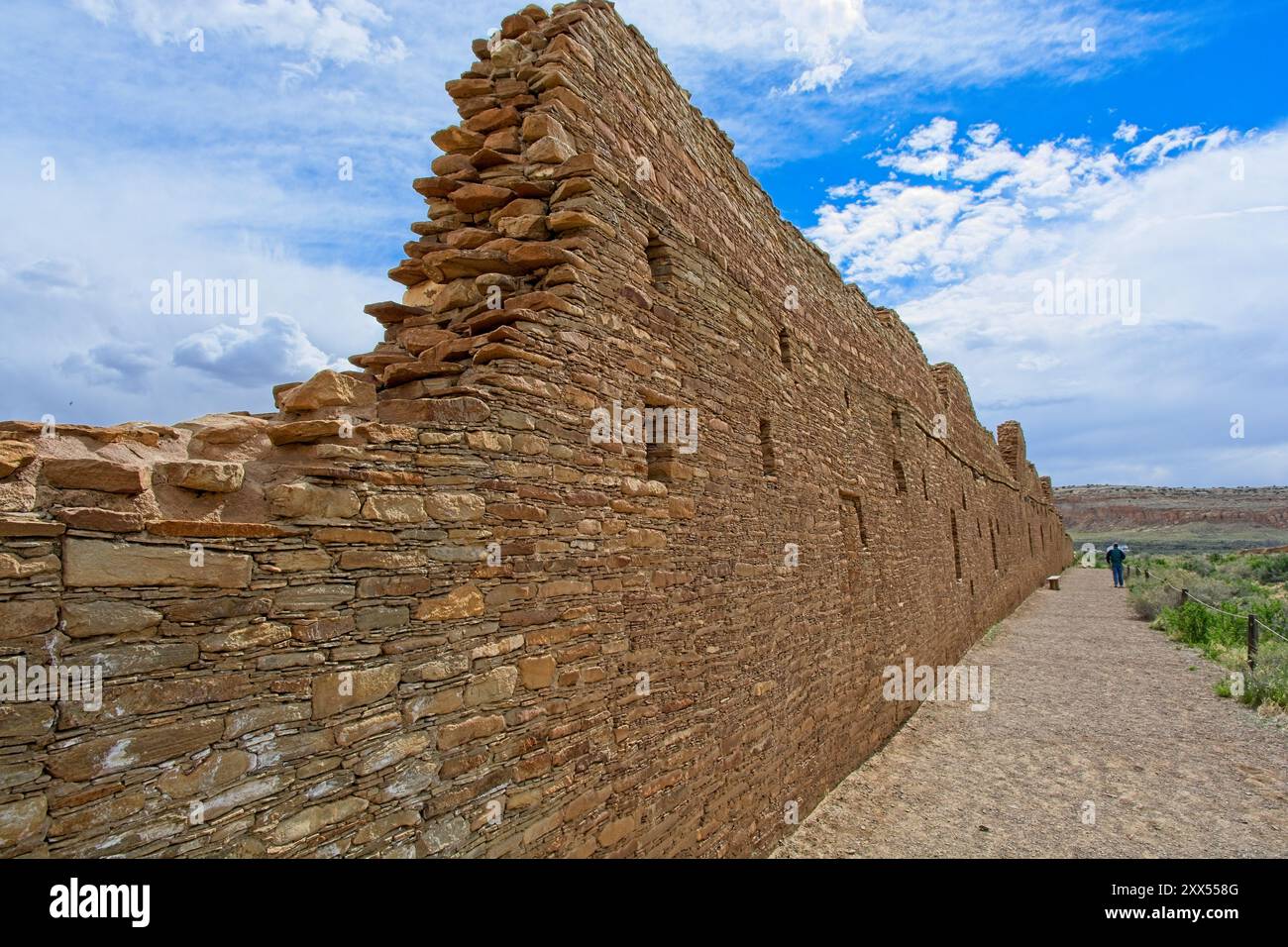 Long outer north wall of Chetro Ketl pueblo at Chaco Culture National ...