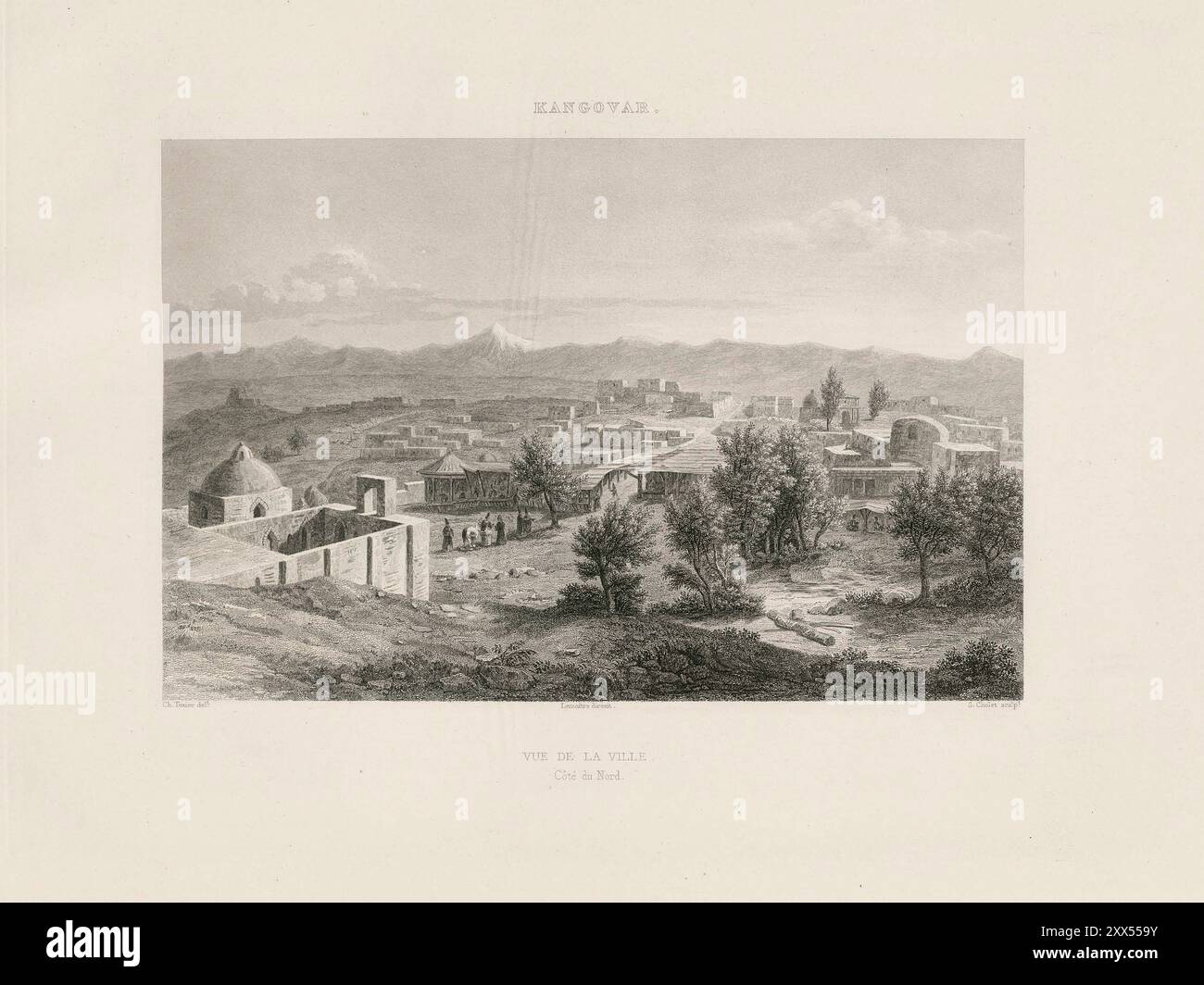Kangavar, Iran. View of the city from north side. Vintage historical ...