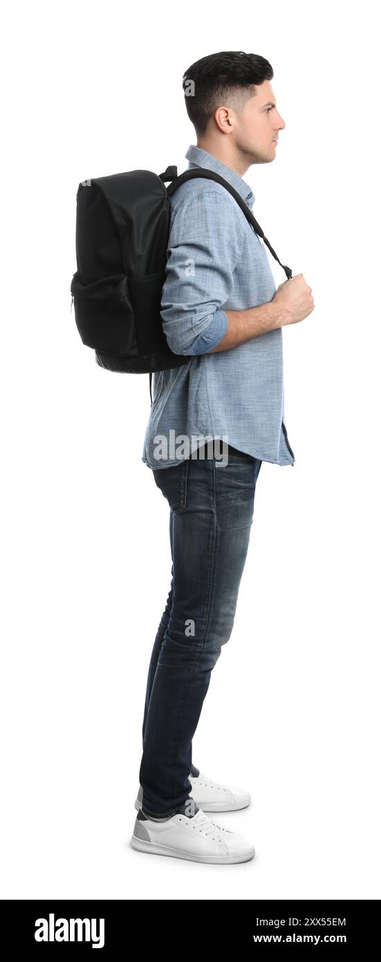 Man wearing backpack Cut Out Stock Images & Pictures - Alamy