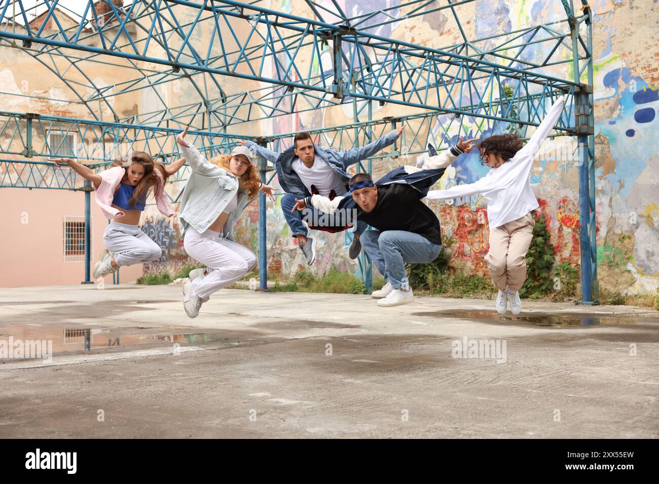 Group of people dancing hip hop outdoors Stock Photo - Alamy