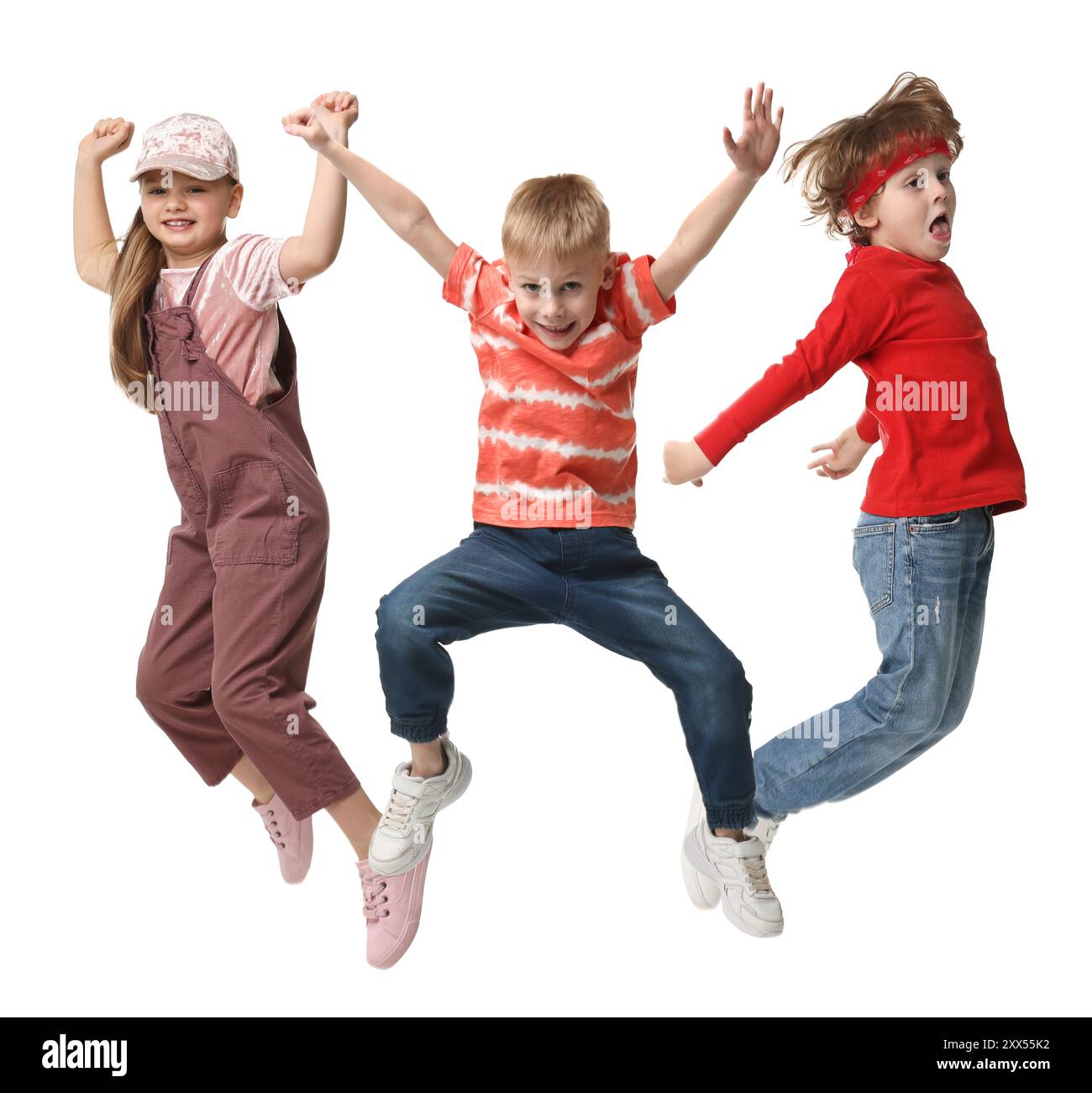 Children dancing on white background, collection of portraits Stock ...