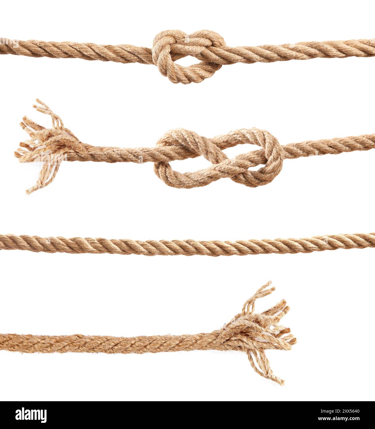 Collage with rough ropes isolated on white Stock Photo - Alamy