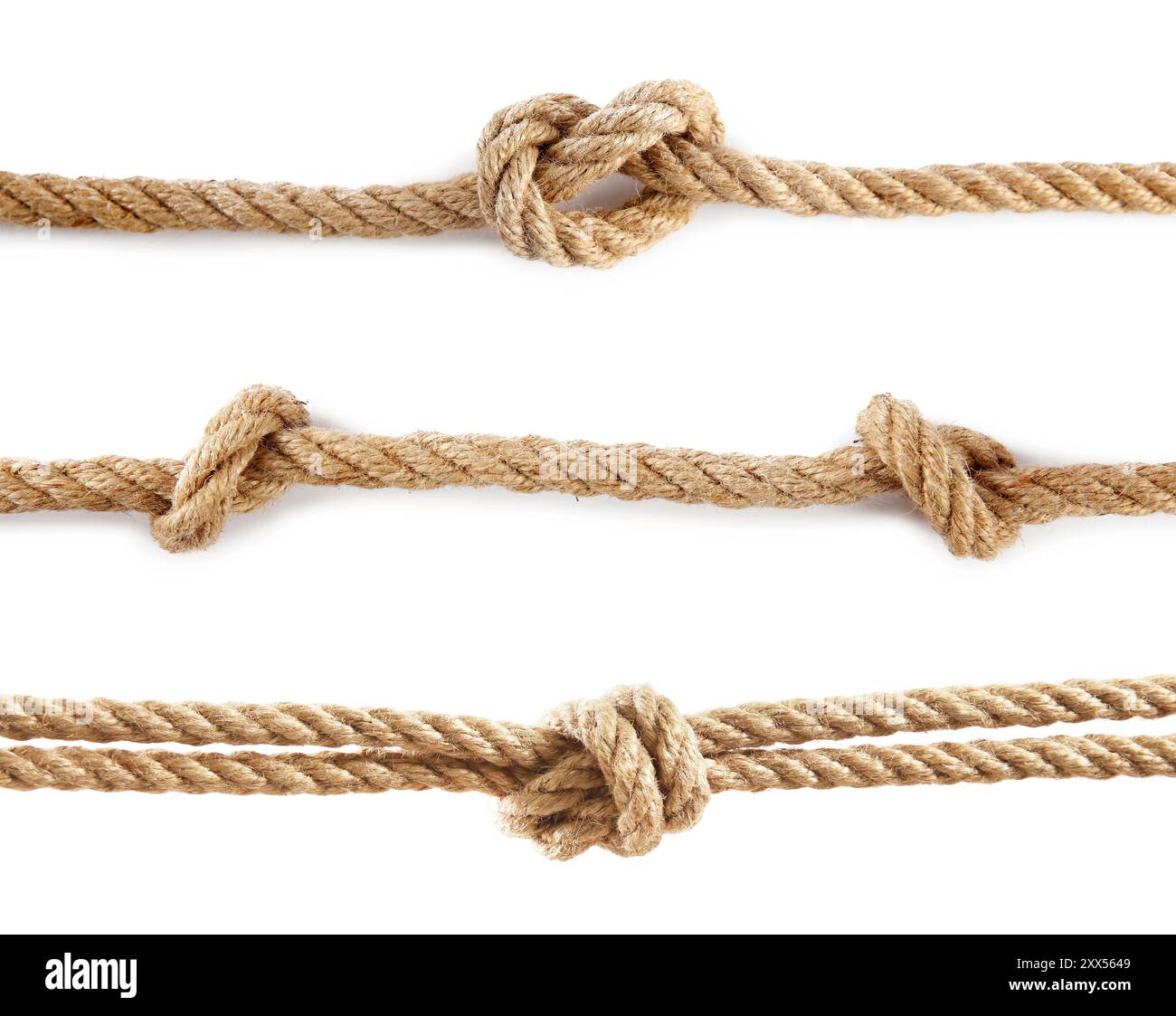 Ropes with different knots isolated on white, set Stock Photo - Alamy