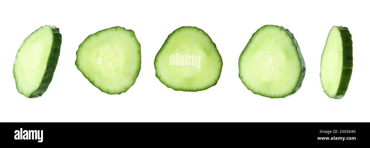 Round cucumber slices isolated on white, collage Stock Photo - Alamy