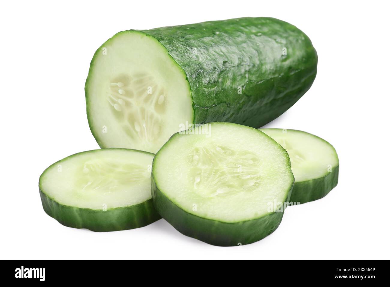Sliced fresh ripe cucumber isolated on white Stock Photo - Alamy