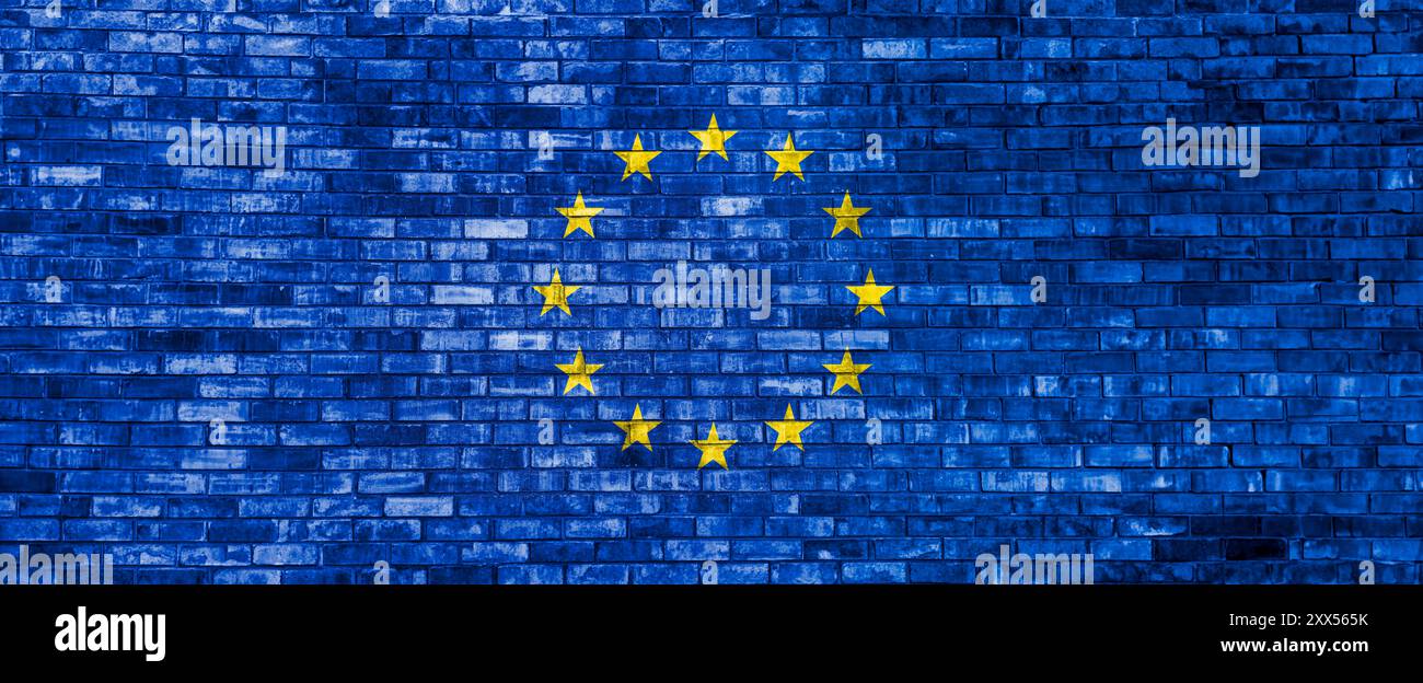 Flag of European Union on brick wall, banner design Stock Photo - Alamy