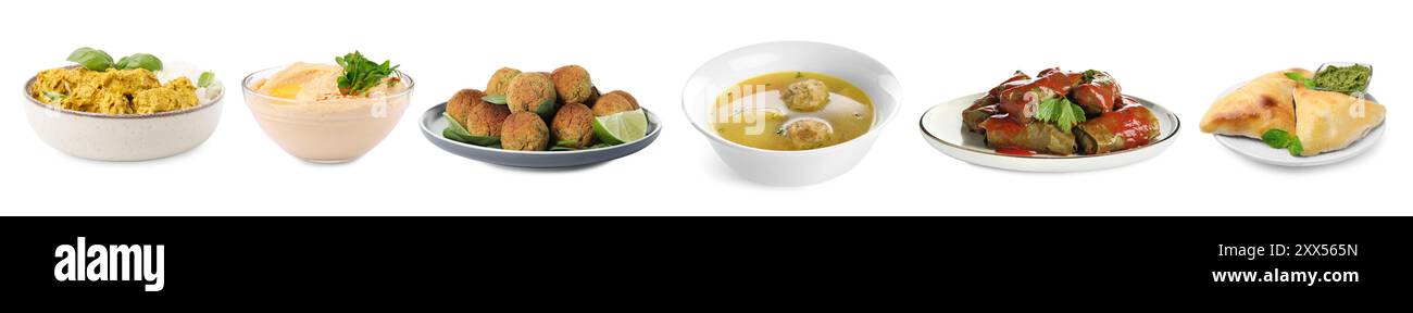 Hummus, samosas, falafel balls, sarma, matzo balls and rice with curry ...