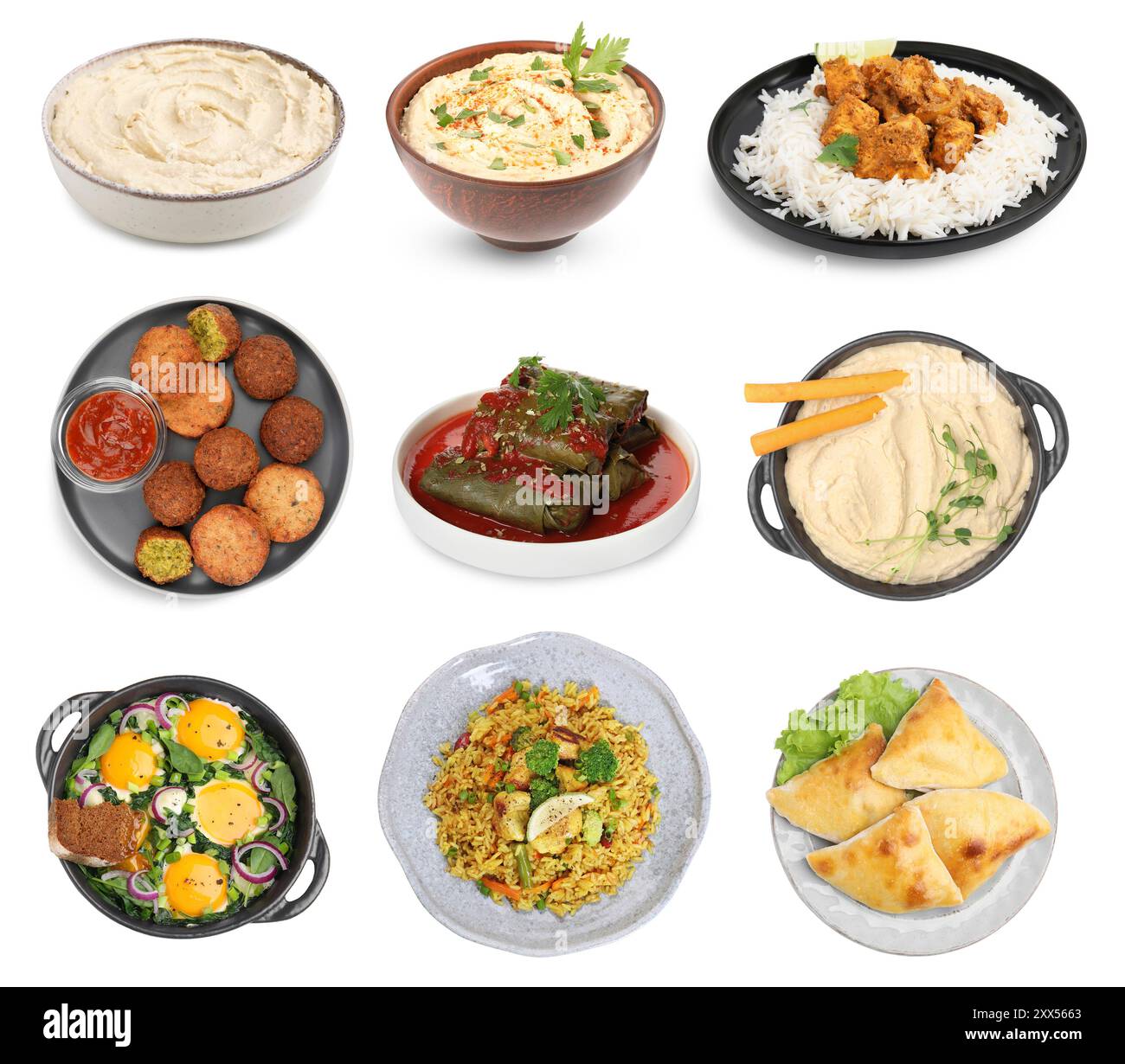 Hummus and other dishes of different national traditional cuisines on ...