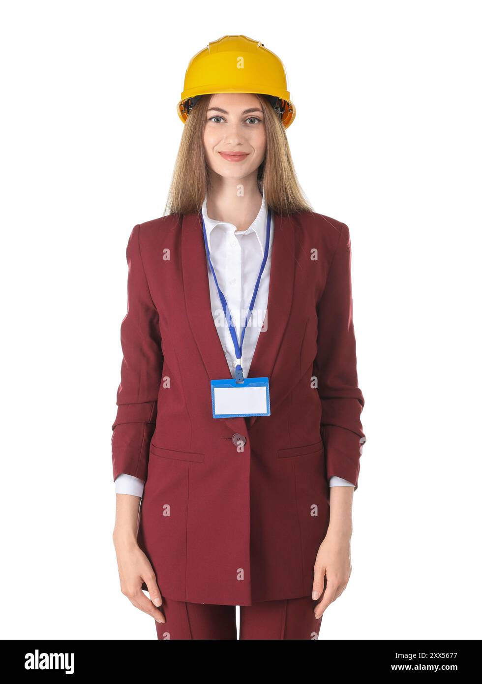 Engineer in hard hat on white background Stock Photo - Alamy