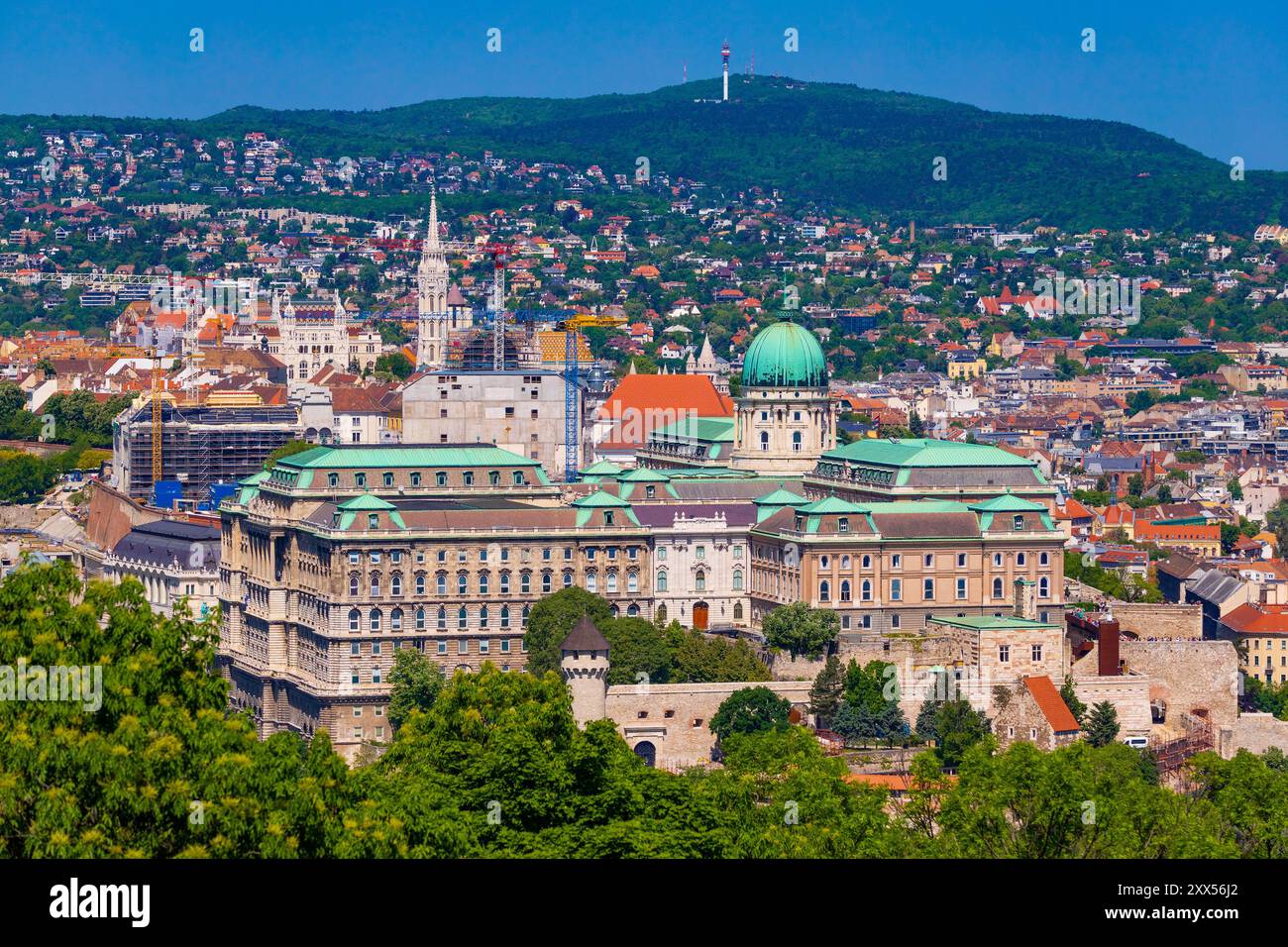 Aerial panoramic view of the Buda Castle Royal Palace, Budapest ...